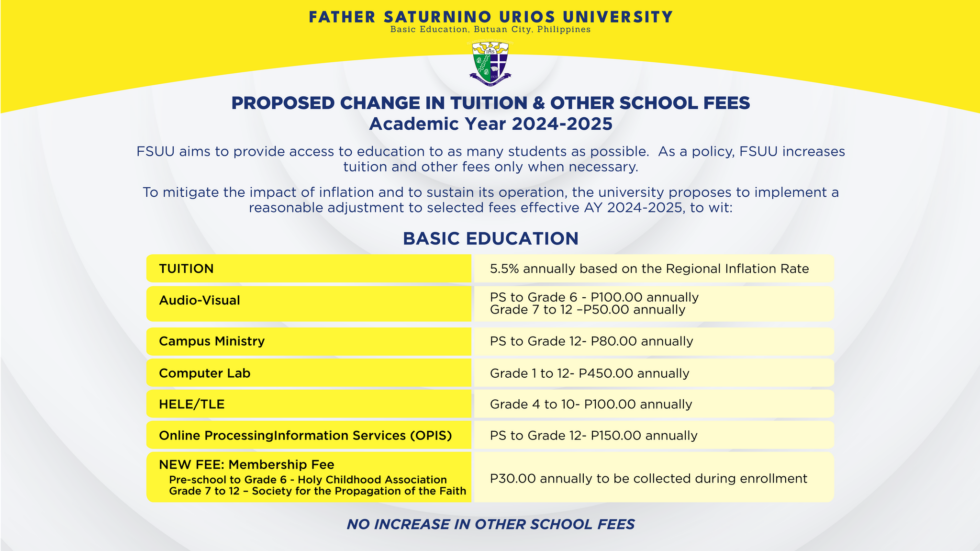 The Proposed Tuition and Other School Fees for the Academic Year 2024-2025 in Basic Education ...